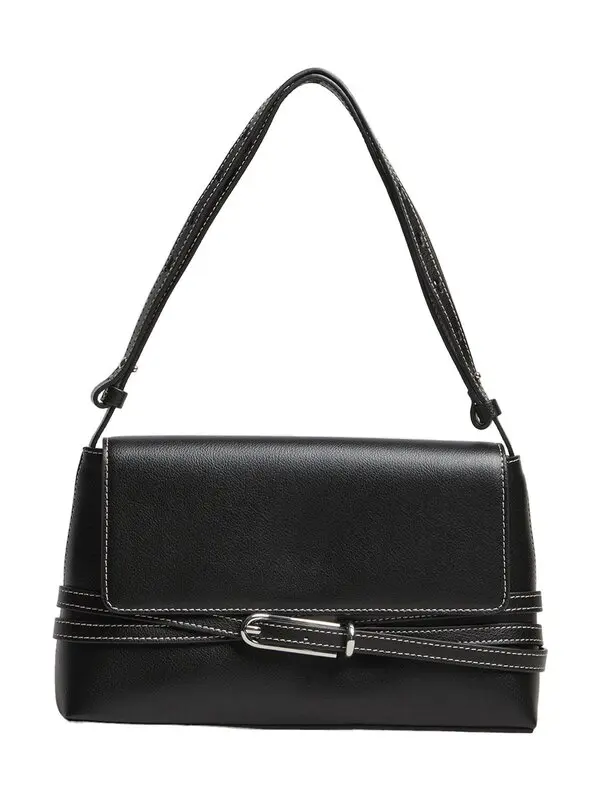 LIFFNER Belted Grained Leather Shoulder Bag - Black/silver