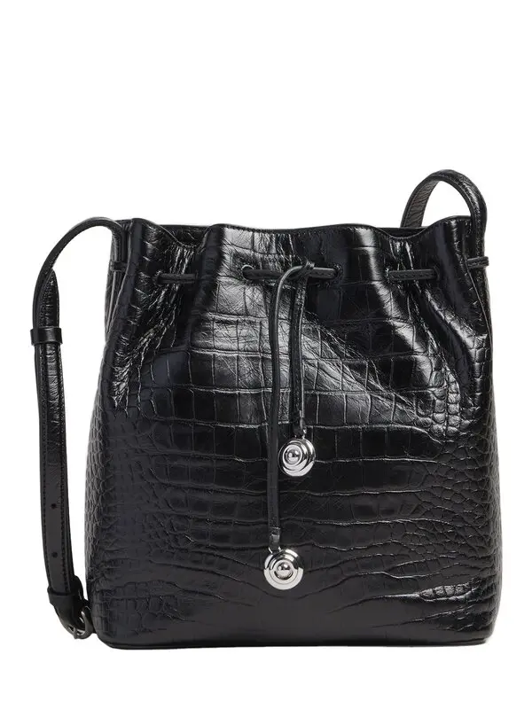 LIFFNER Charm Croc Embossed Bucket Bag - Black/silver