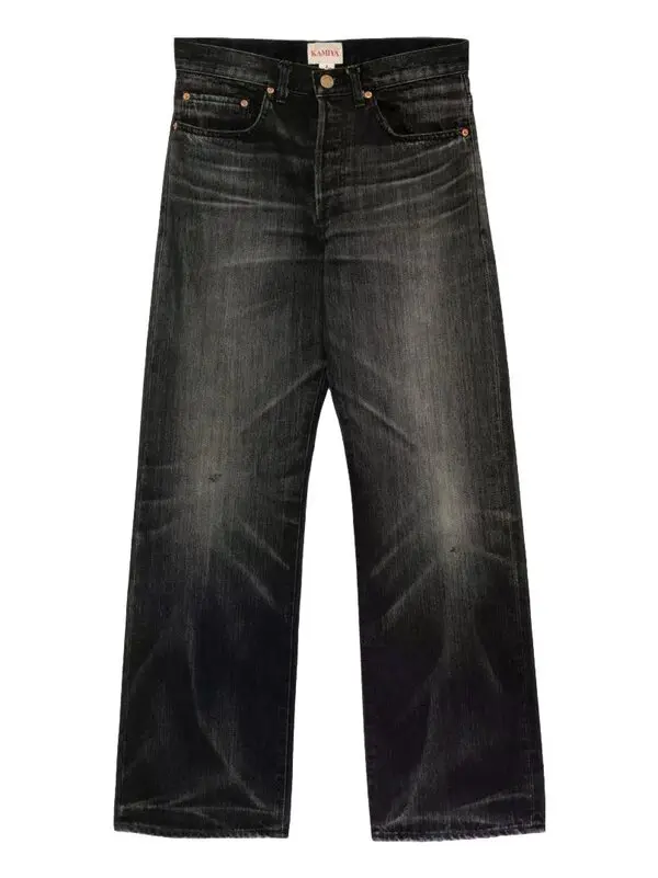 KAMIYA Faded Straight-leg Jeans - Black