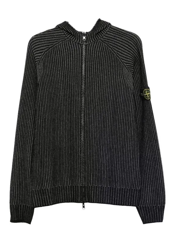 Stone Island Ribbed-knit Zip-up Cardigan - Black