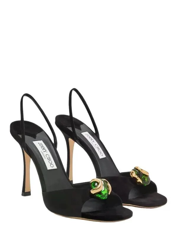 JIMMY CHOO Emani Suede Slingback Sandals - Black