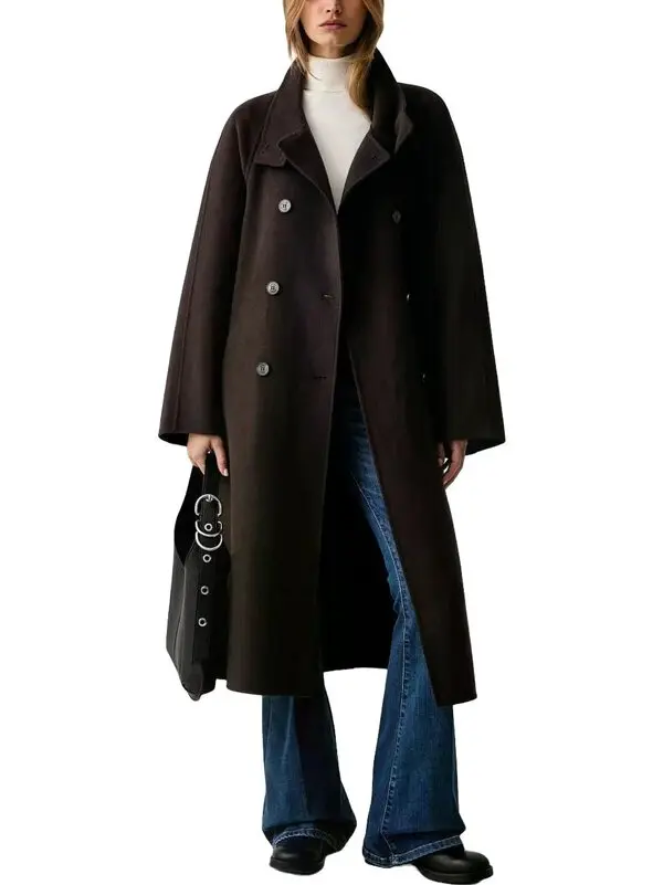 VICOLO Double-breasted Belted Coat - Brown