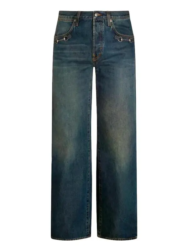 Gucci Cotton Denim Pants With Horsebit - Blue