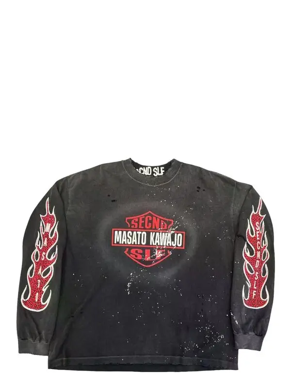 SECND SLF X Masato Kawajo Distressed Long-sleeved T-shirt - Black