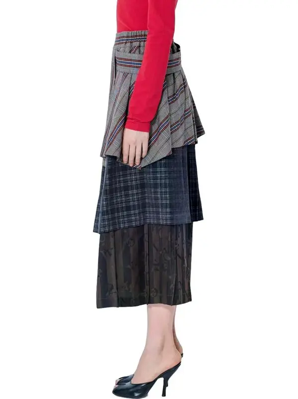 VIVIENNE WESTWOOD Plaid Layered Asymmetrical Skirt - Grey