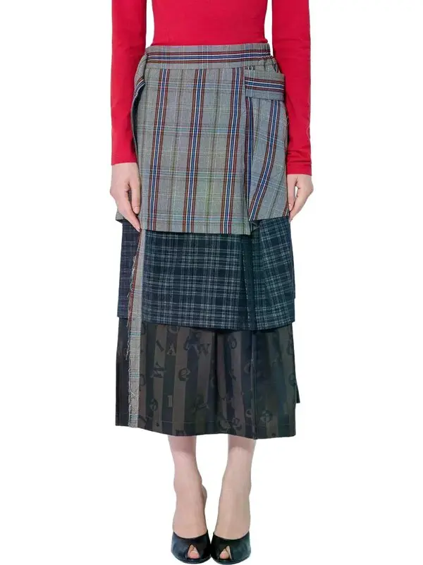 VIVIENNE WESTWOOD Plaid Layered Asymmetrical Skirt - Grey