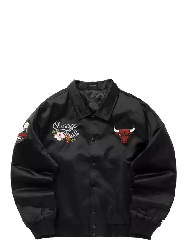 New Era Nba Floral-satin Jacket - Black