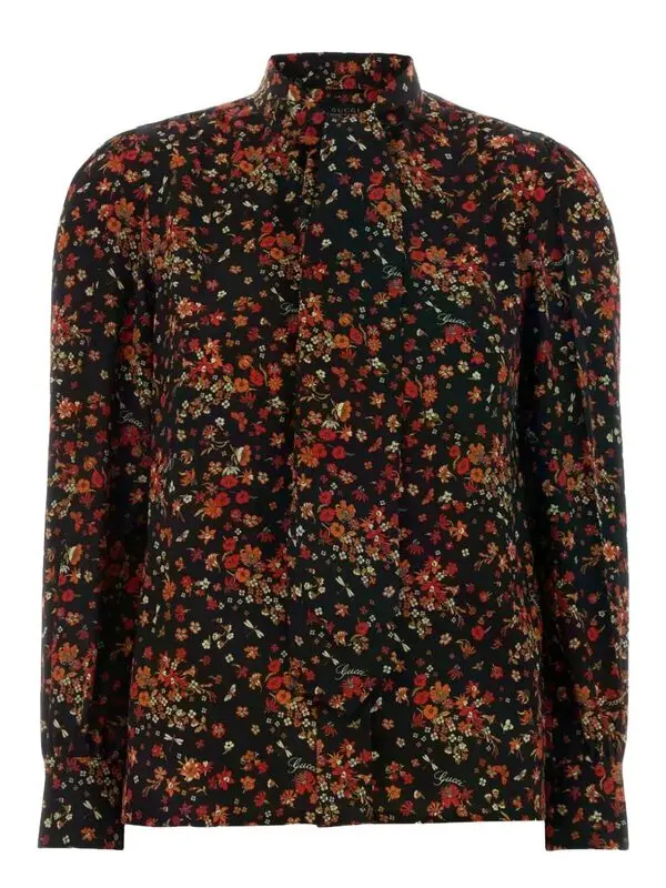 Gucci Floral-print Pussy-bow Shirt - Black
