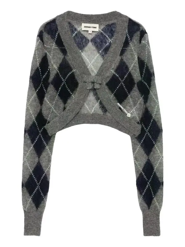 SHUSHU/TONG Argyle Cropped Cardigan - Grey