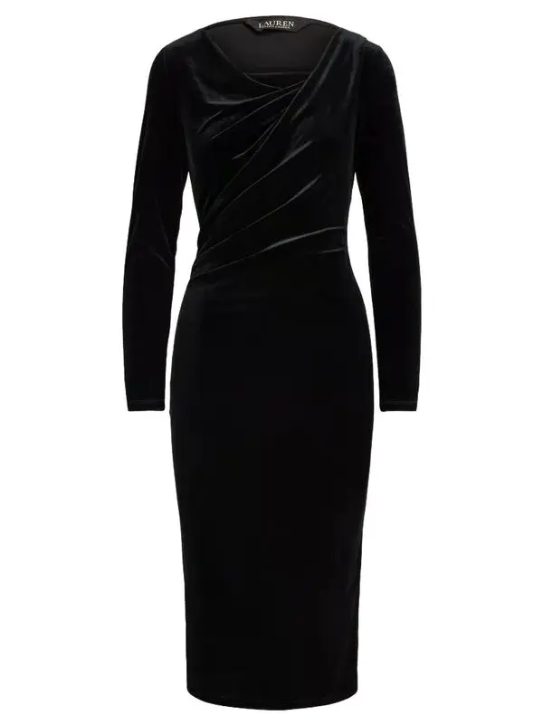 Ralph Lauren Draped Velvet Midi Dress - Black