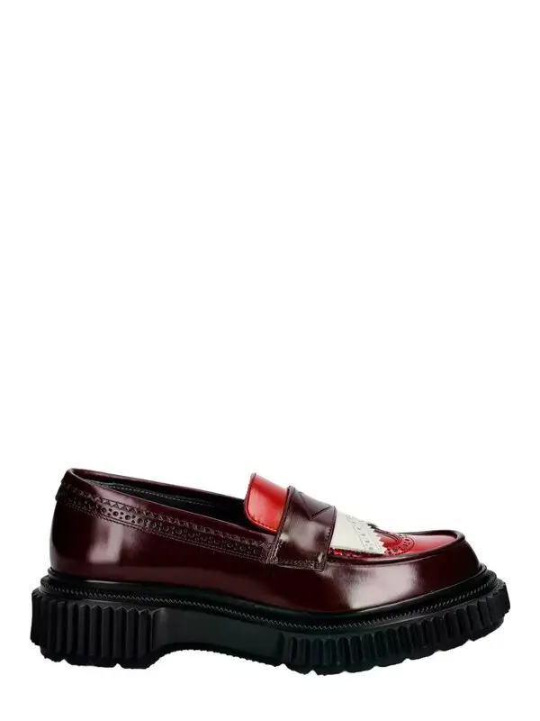 ADIEU PARIS Brogue-detail Leather Loafers - Red