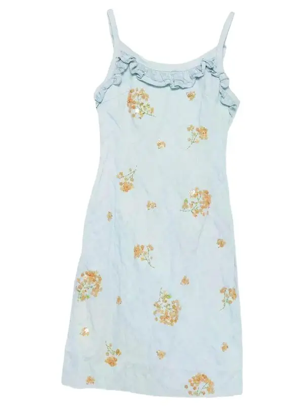 SHUSHU/TONG Ruffled Floral-embellished Midi Dress - Blue