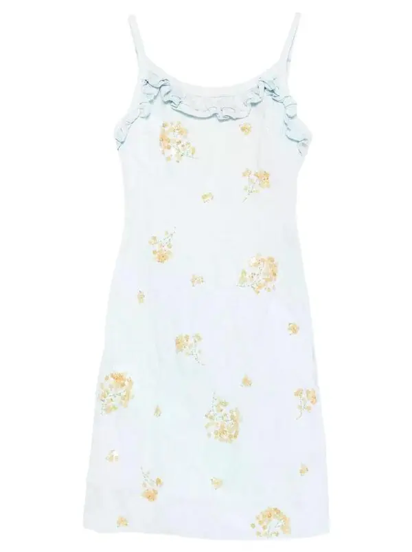 SHUSHU/TONG Ruffled Floral-embellished Midi Dress - Blue