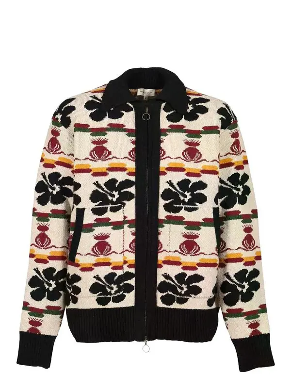 NICHOLAS DALEY Hibiscus Intarsia-knit Cardigan - Neutrals