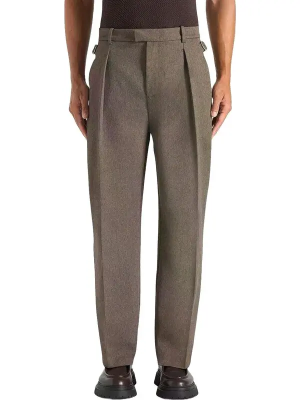 Manière De Voir Dorian Relaxed Fit Pleated Textured Tailored Trousers Taupe - Brown