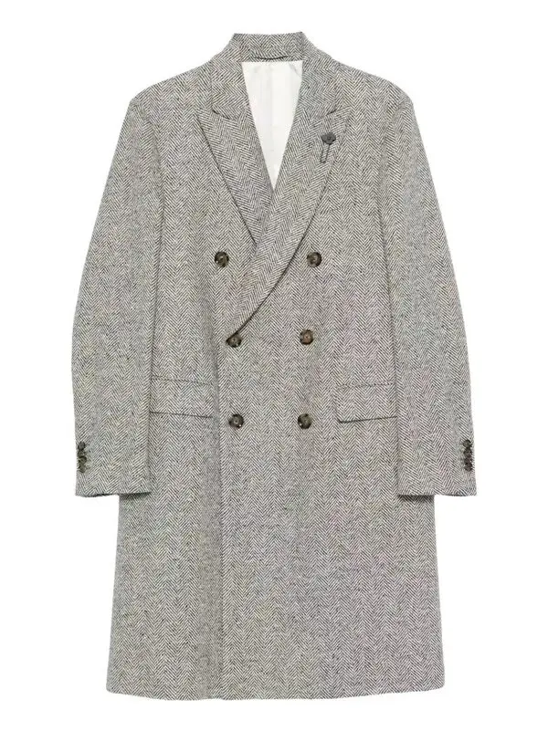 LARDINI Double-breasted Herringbone-tweed Coat - Grey