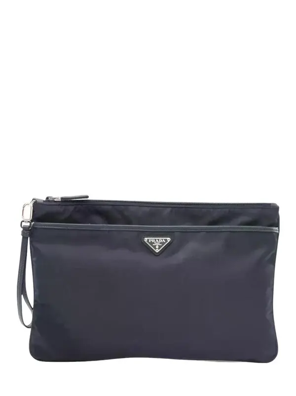 Prada 2013-2026 Saffiano Trimmed Tessuto Clutch Bag - Blue