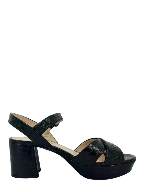 Prada 2020s Croc-embossed Crisscross Sandals - Black