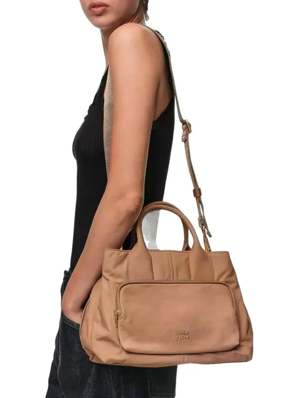 Bimba Y Lola Large Light Cotton Pocket Handbag - Brown