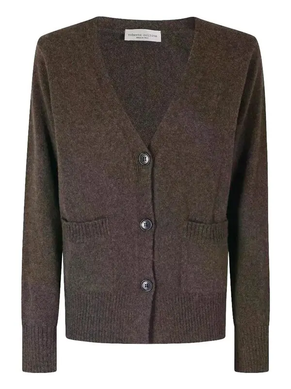 ROBERTO COLLINA V-neck Patch-pocket Cardigan - Brown