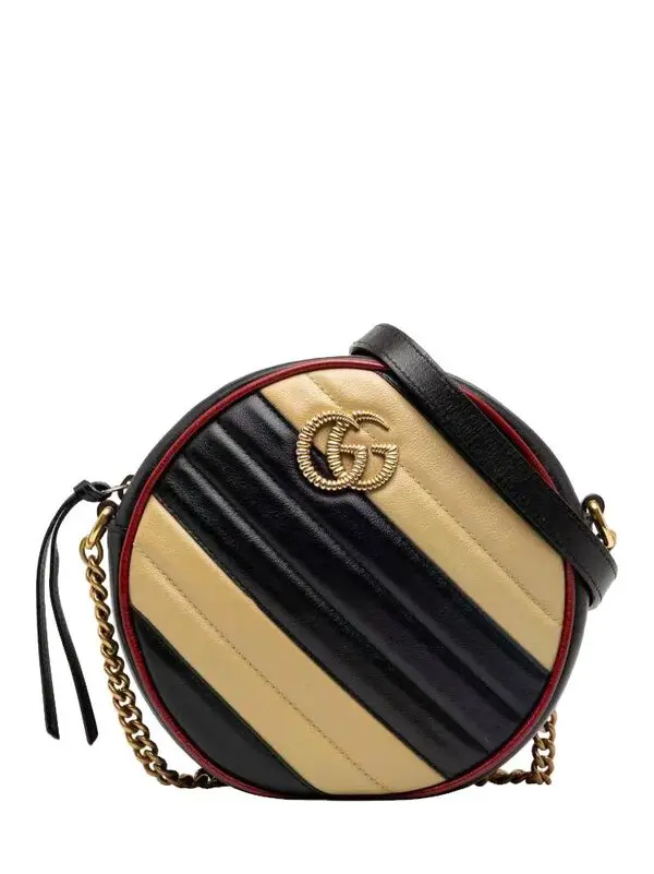 Gucci 2016-2026 Mini Gg Marmont Matelasse Leather Torchon Round Crossbody Bag - Black