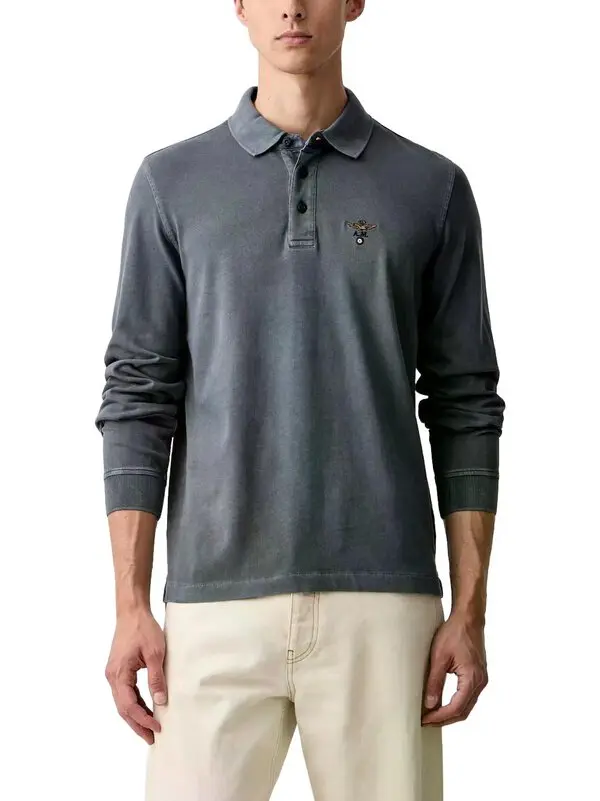 AERONAUTICA MILITARE Logo-embroidered Long-sleeve Polo Shirt - Grey