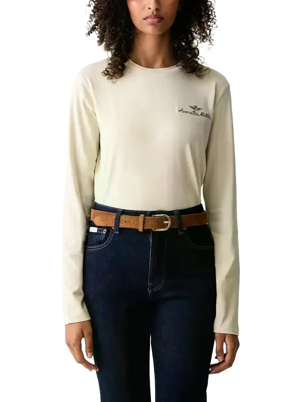 AERONAUTICA MILITARE Logo-embroidered Long-sleeve T-shirt - Neutrals