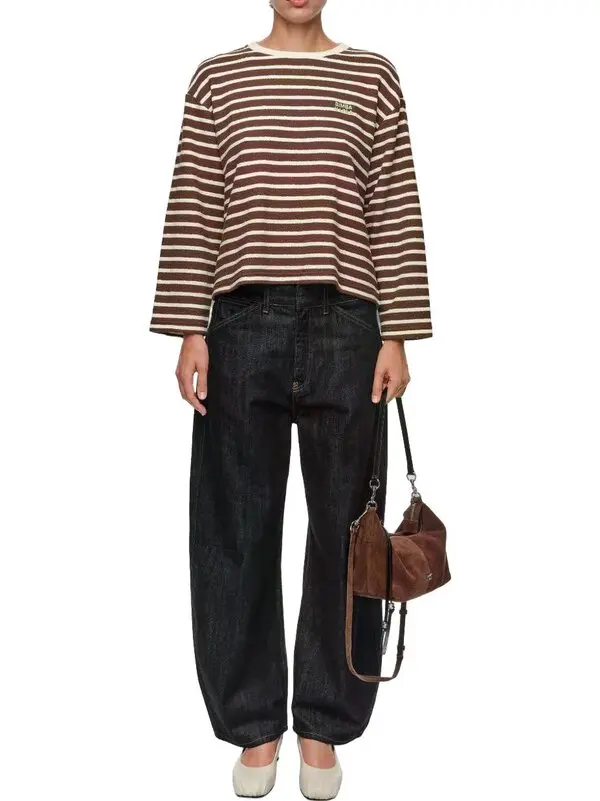 Bimba Y Lola Long-sleeve Terry Cotton T-shirt With Stripes - Brown