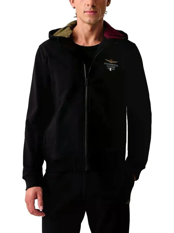 AERONAUTICA MILITARE Logo-embroidered Zip-up Hoodie - Black