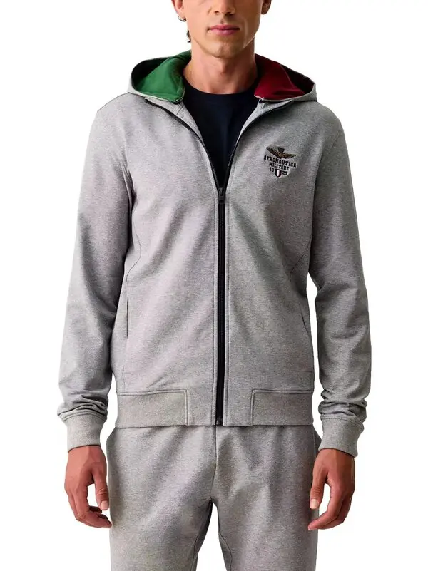 AERONAUTICA MILITARE Logo-embroidered Zip-up Hoodie - Grey
