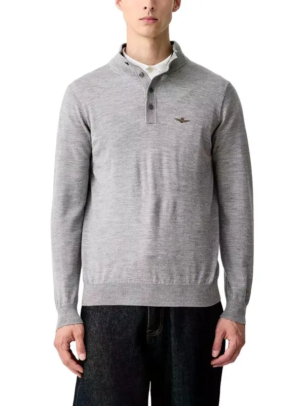 AERONAUTICA MILITARE Logo-embroidered Button-placket Sweater - Grey