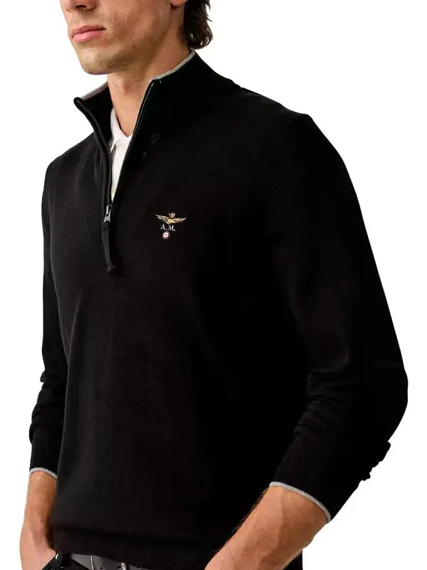 AERONAUTICA MILITARE Logo-embroidered Quarter-zip Sweater - Black