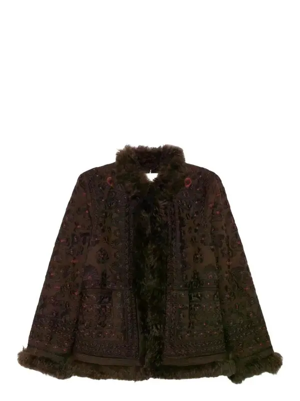 Antik Batik Sando Embroidered Faux-fur Trim Jacket - Brown
