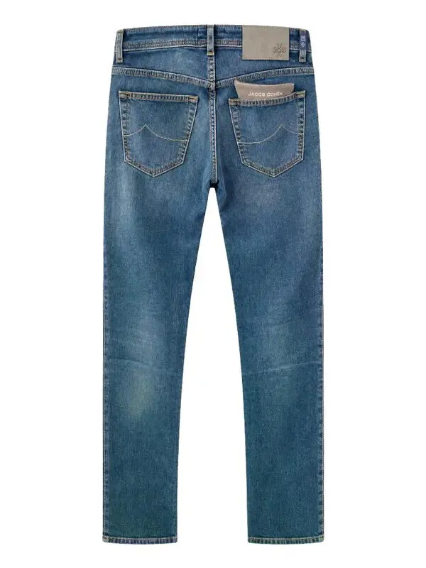 JACOB COHЁN Logo-embroidered Faded-effect Jeans - Blue