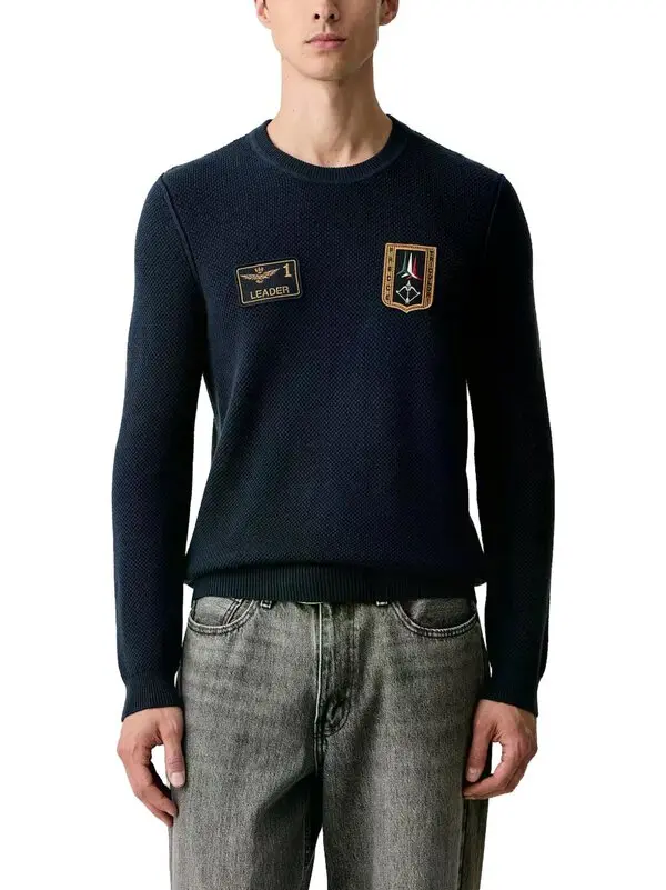 AERONAUTICA MILITARE Patch-detail Waffle-knit Sweater - Blue