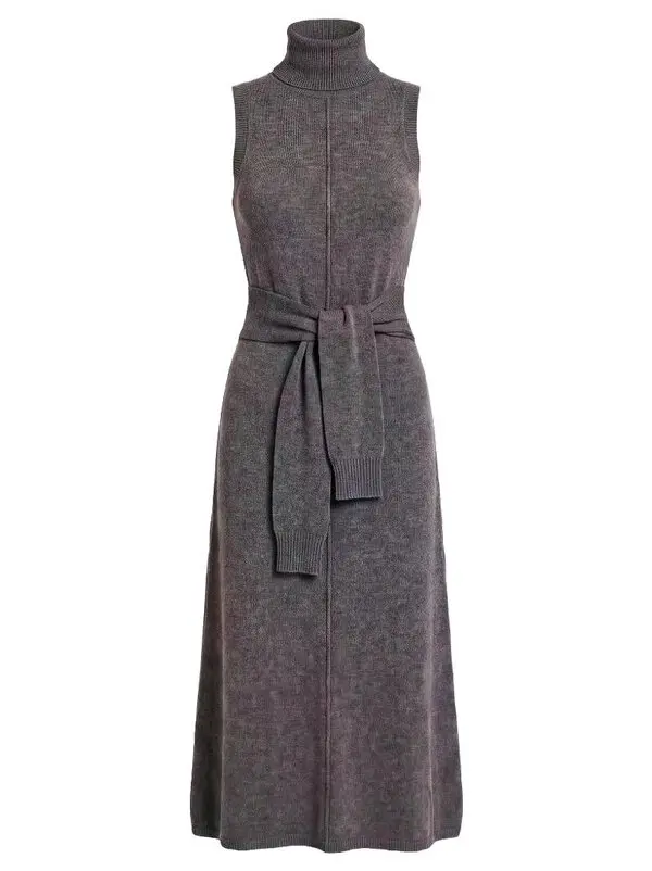 NICHOLAS Belted Sleeveless Midi Dress - Grey