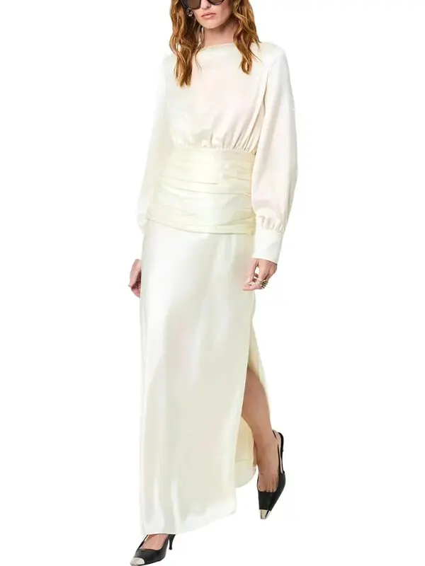 NICHOLAS Ruched-waist Backless Maxi Dress - White