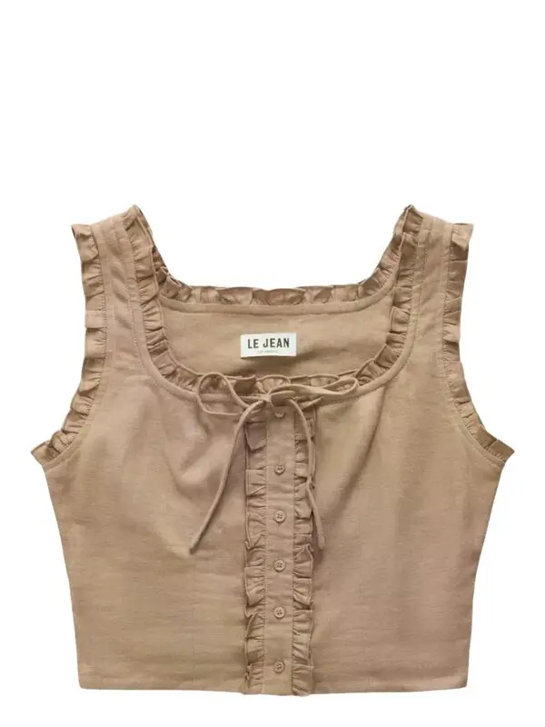 LE JEAN Ruffled-trim Linen Crop Top - Neutrals