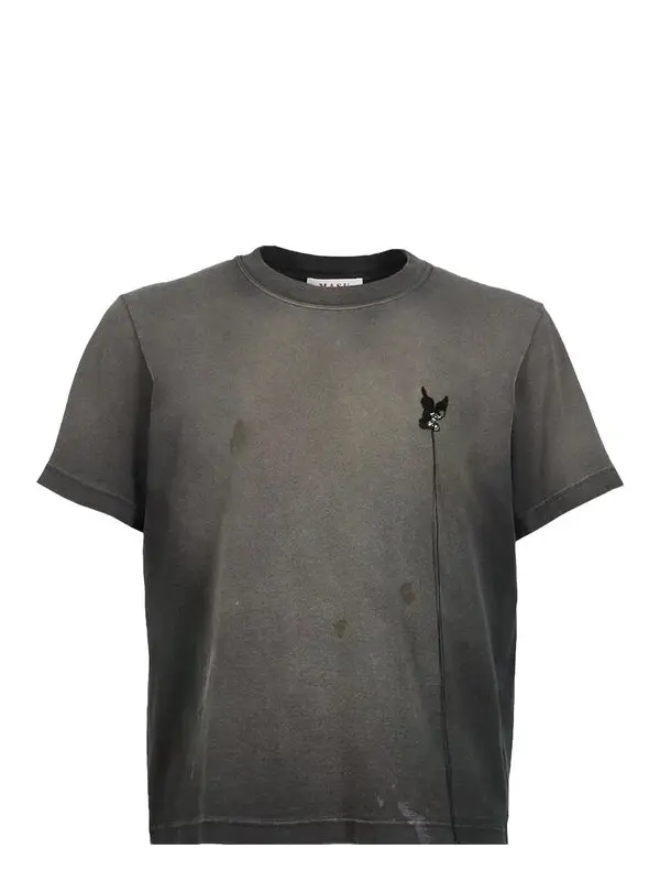MASU Angel-embroidered Washed-effect T-shirt - Grey