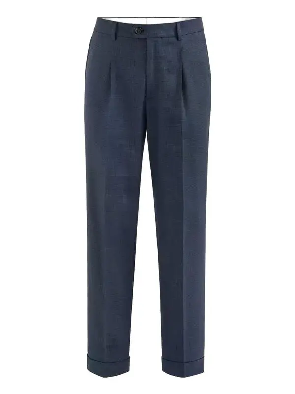 Brunello Cucinelli Virgin Wool Houndstooth Trousers With Pleat - Blue