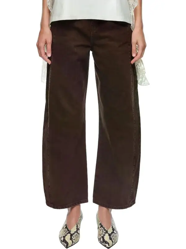Bimba Y Lola Barrel Chocolate Denim Trousers With Buckle - Brown