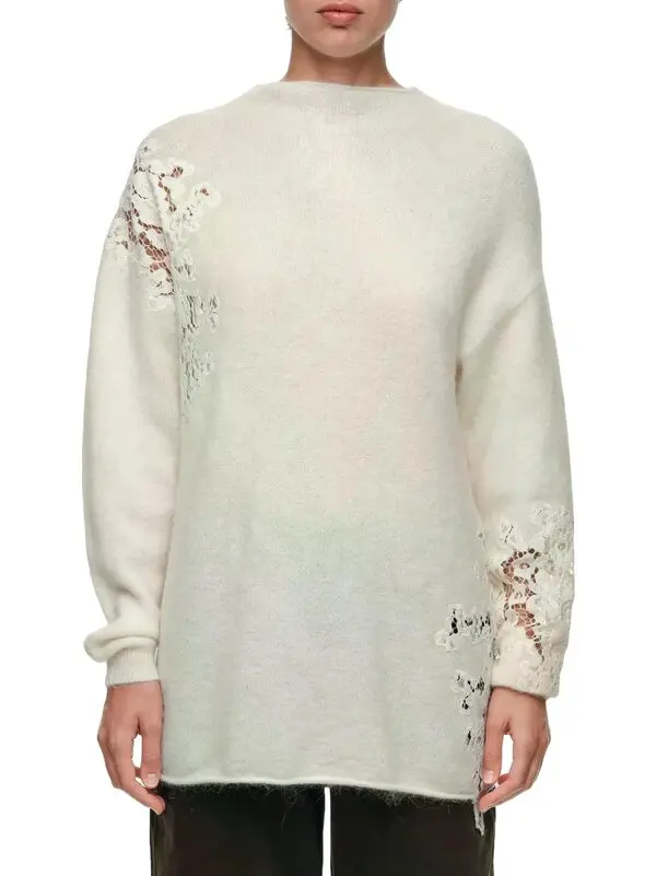 Bimba Y Lola Ivory Alpaca High-neck Sweater With Lace Detailing - Neutrals