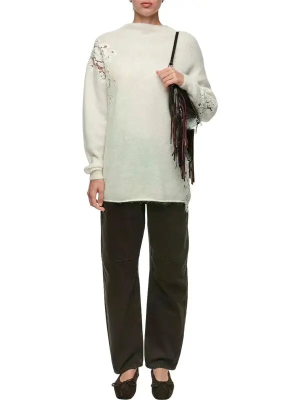 Bimba Y Lola Ivory Alpaca High-neck Sweater With Lace Detailing - Neutrals