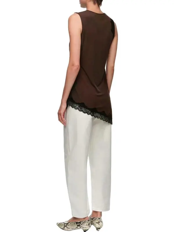 Bimba Y Lola Chocolate Fluid Ribbed Top With Lace Details - Brown