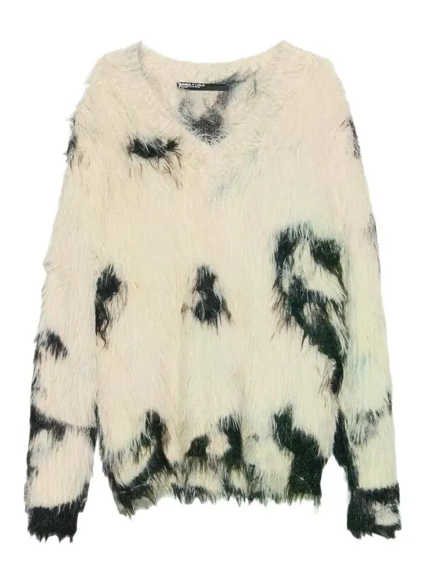 Bimba Y Lola Pony Fur V-neck Sweater - Neutrals