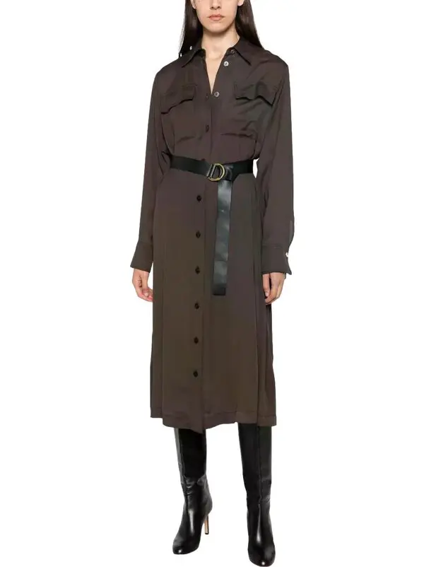 Imperial Belted Button-down Midi Dress - Brown