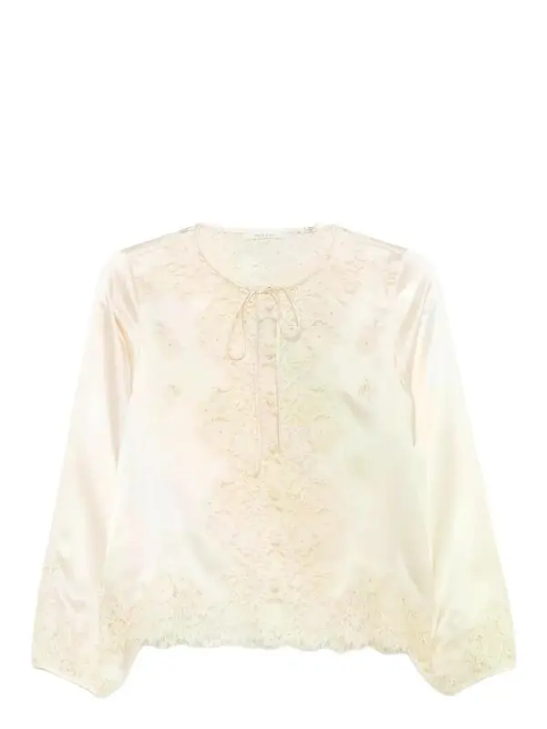 DÔEN Lucine Lace-panel Blouse - Neutrals