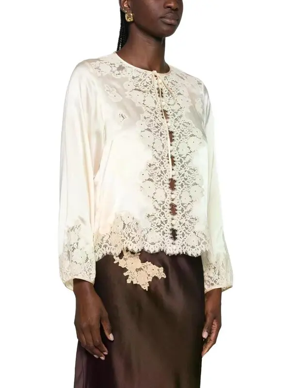 DÔEN Lucine Lace-panel Blouse - Neutrals
