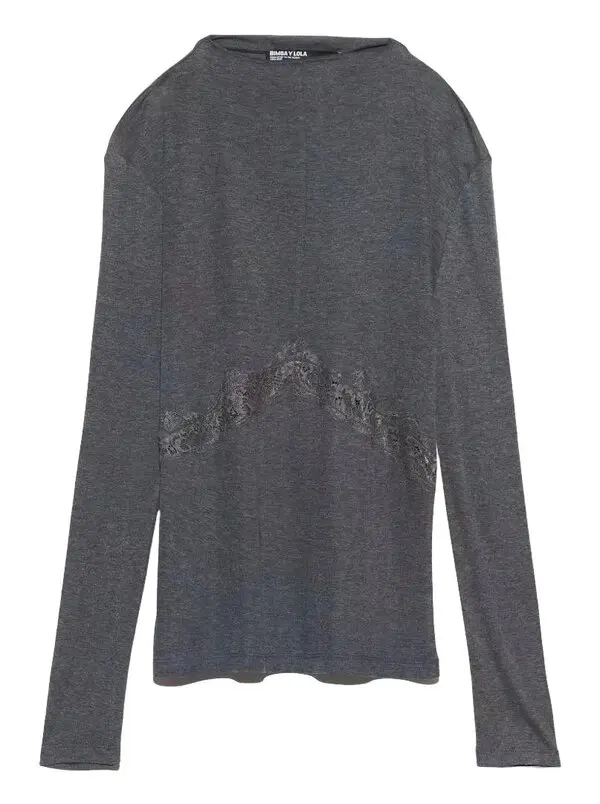 Bimba Y Lola Dark Melange T-shirt With Lace At The Waist - Grey