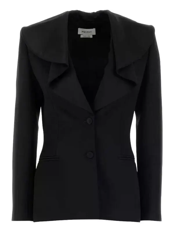 Alexander McQueen Ruffled Collarless Fitted Blazer - Black